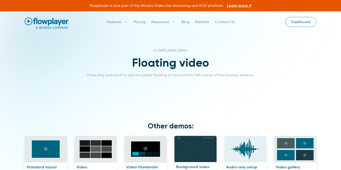 Floating video | Flowplayer
