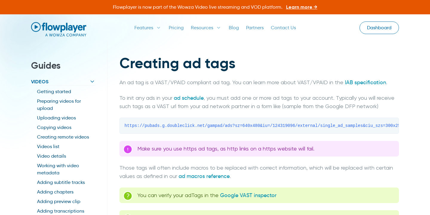 Creating ad tags | Flowplayer