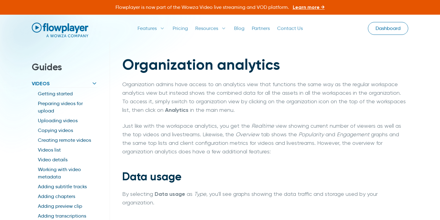 Organization analytics | Flowplayer