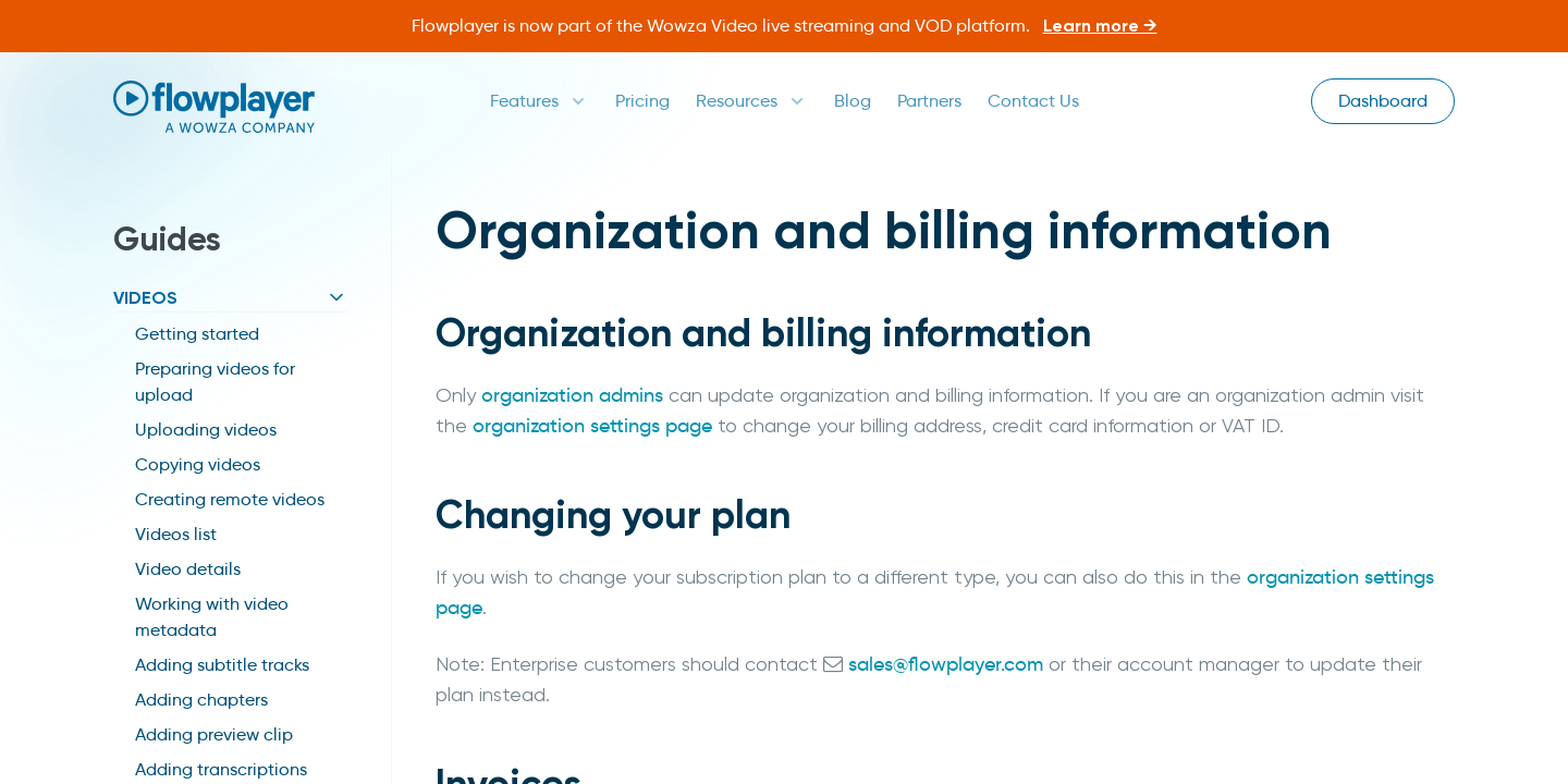 Organization and billing | Flowplayer