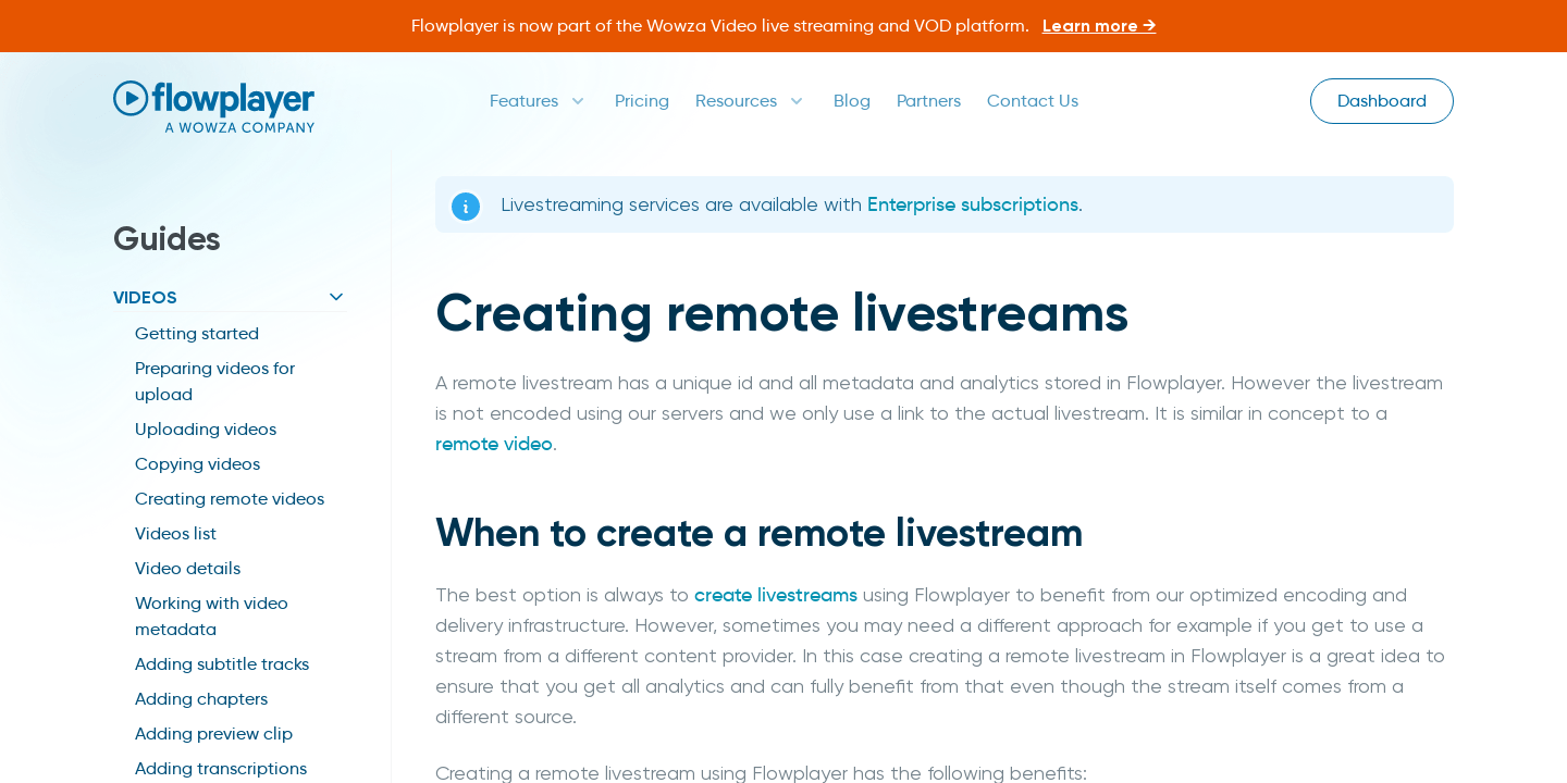 Creating remote livestreams | Flowplayer