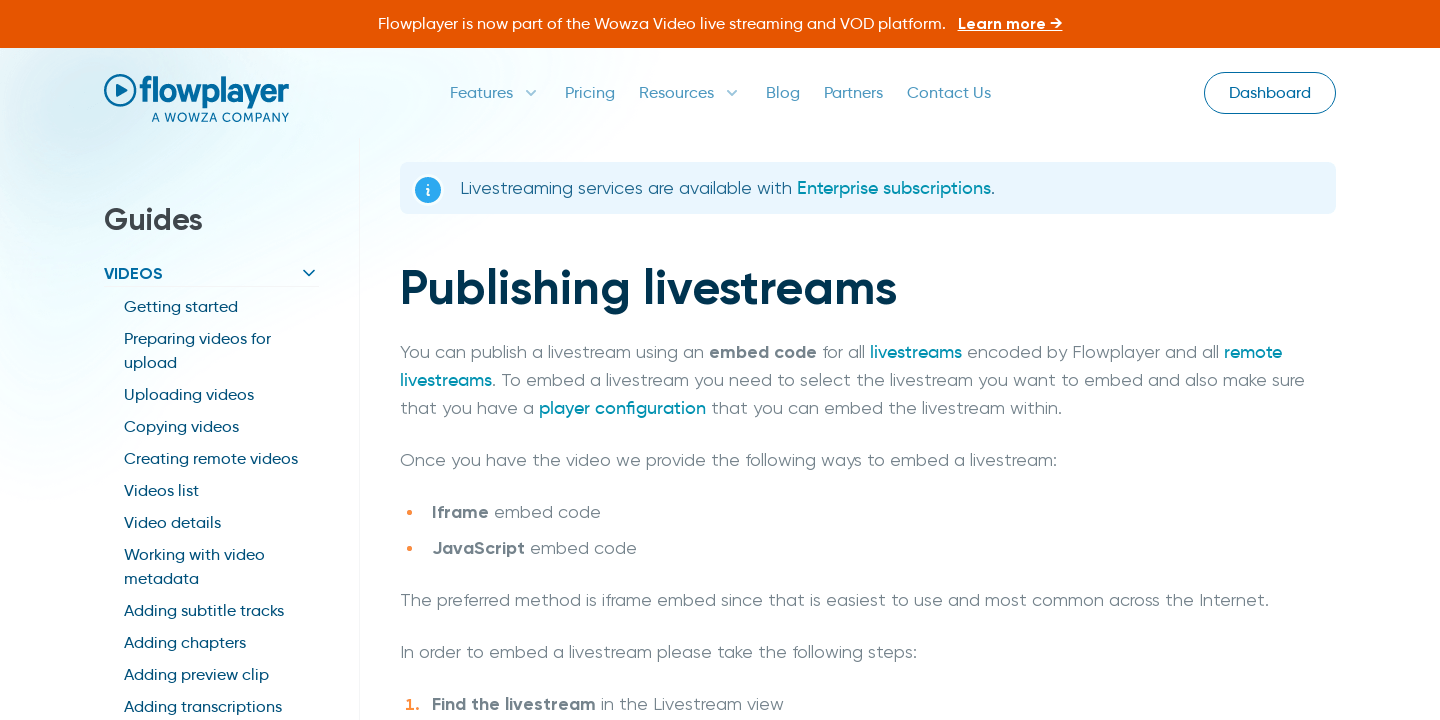 Publishing livestreams | Flowplayer