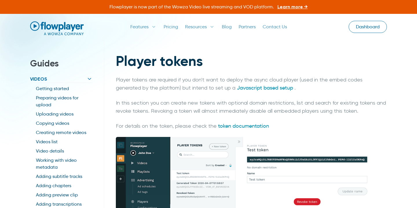 Player tokens | Flowplayer