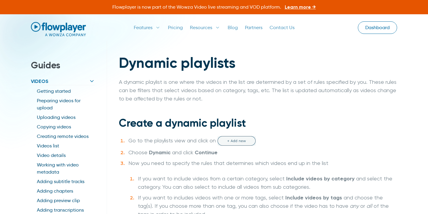 Dynamic playlists | Flowplayer