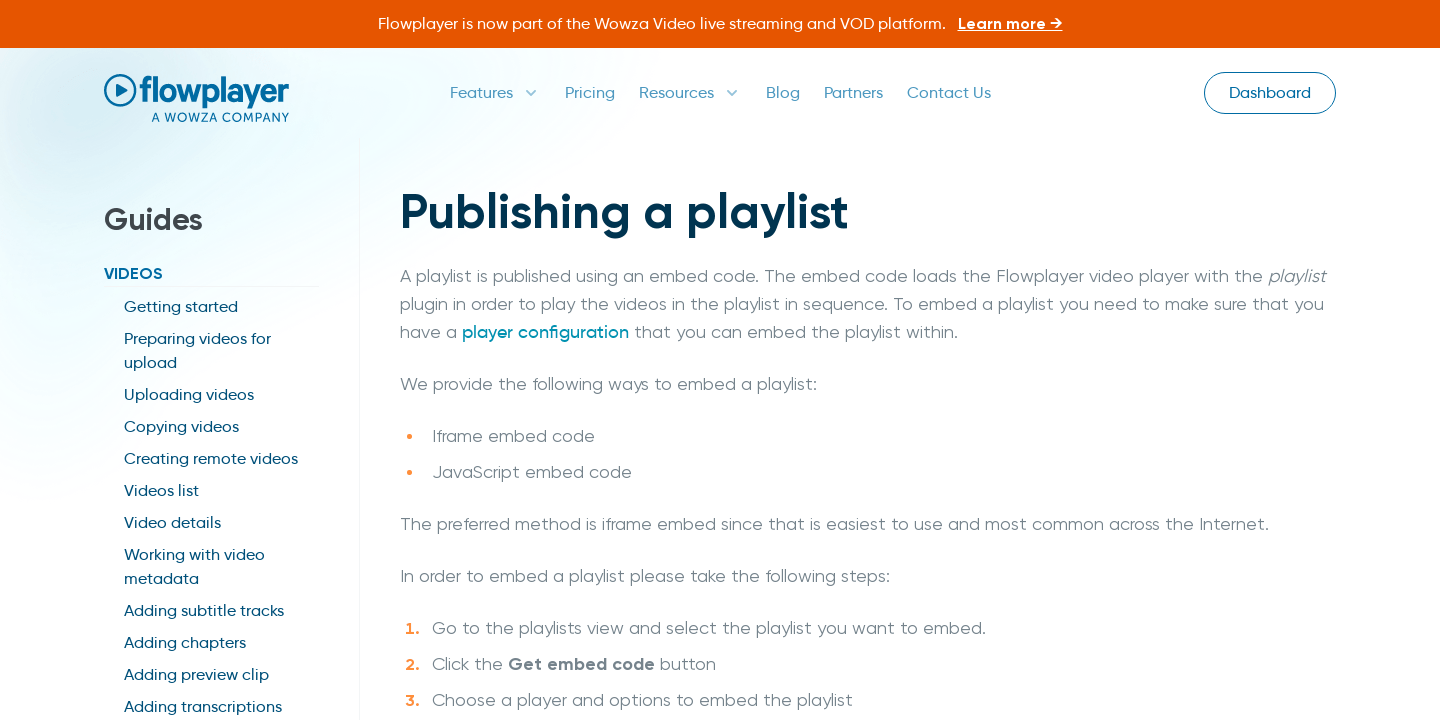 Publishing a playlist | Flowplayer