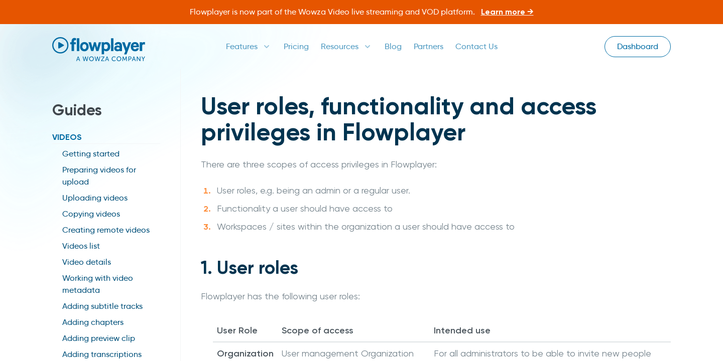 User access | Flowplayer