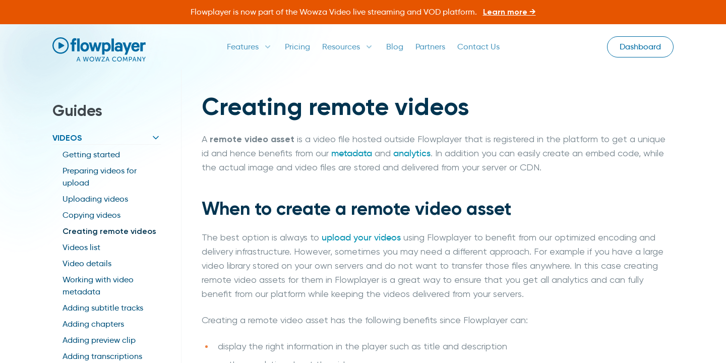 Creating remote videos | Flowplayer