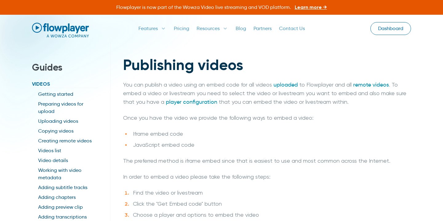 Publishing videos | Flowplayer